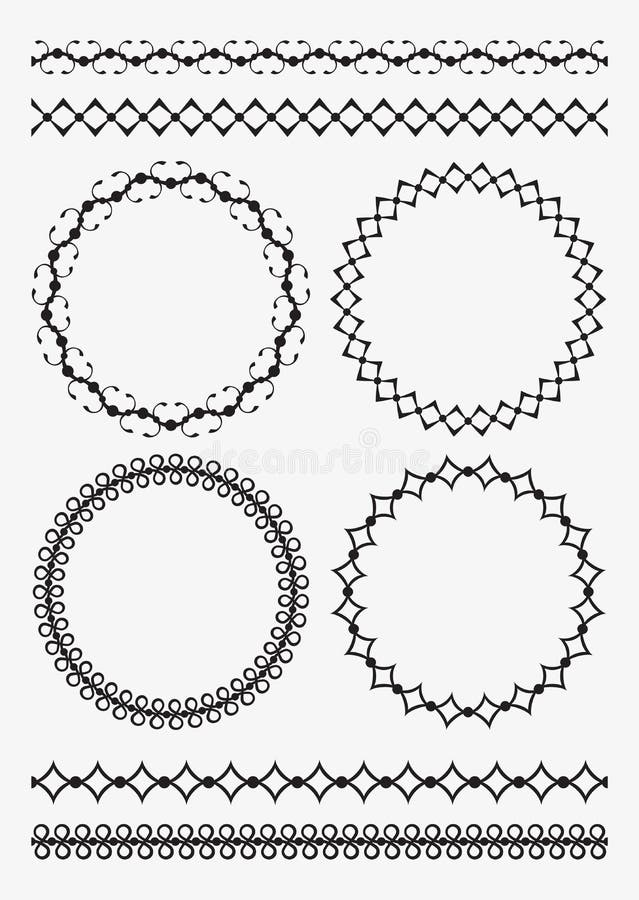 Set of Four Decorative Round Frames and Four Decorative Line Borders in ...