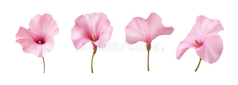 Set of Four Delicate Pink Hibiscus Flowers on Transparent Background ...