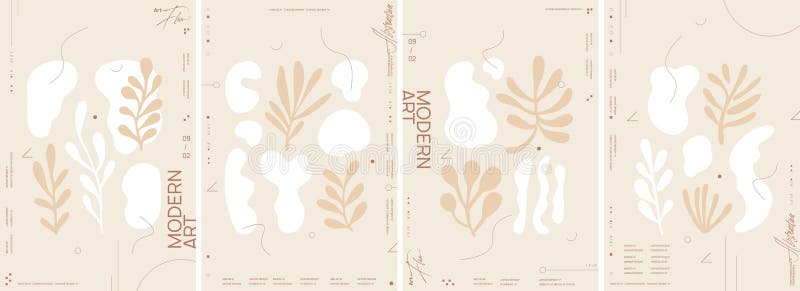 A Set of Four Designs for an A4 Flyer with Abstract Shapes and Plant ...
