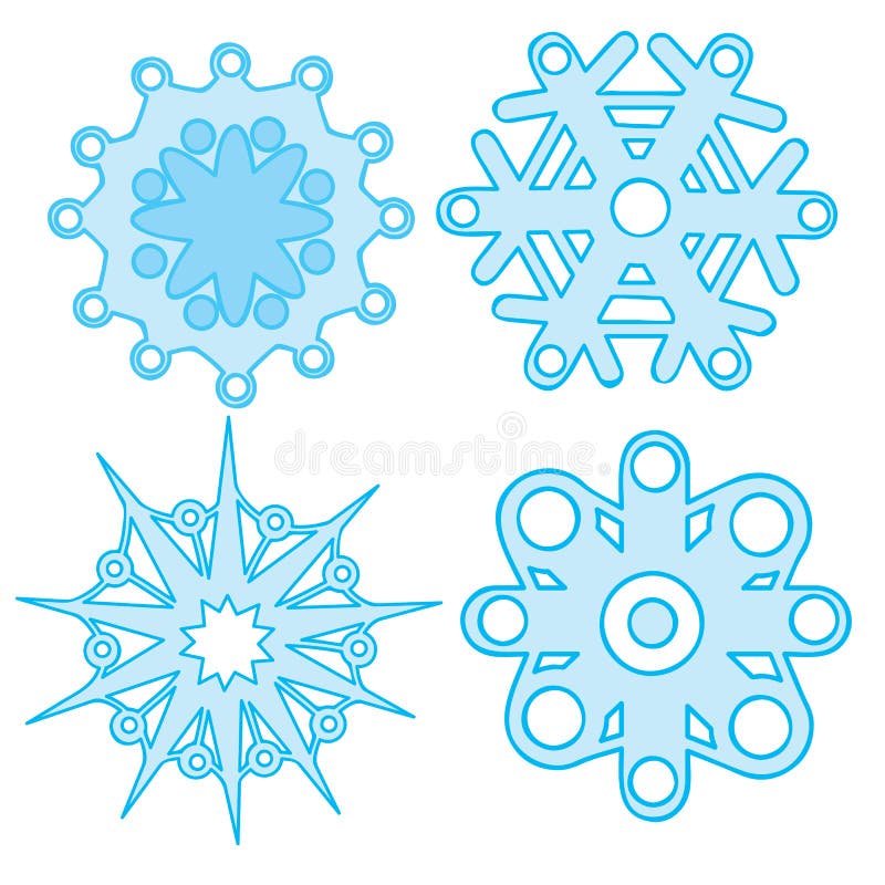 Set of Four Different Blue Snowflakes, Cartoon Illustration, Postcard ...