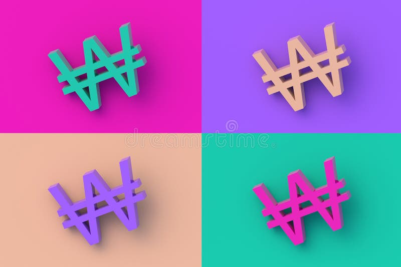 Set of Four Different Color Korean Won Symbol on Colorful Segmental ...