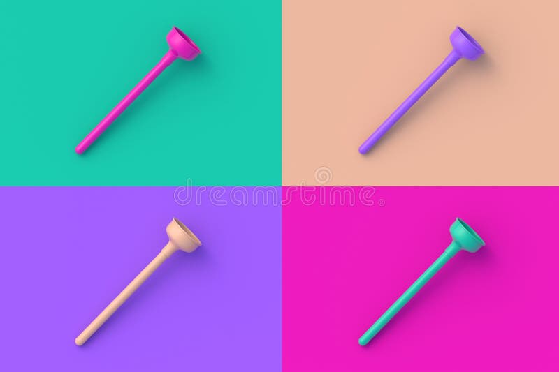 Set of Four Different Color Toilet Plunger on Colorful Segmental ...
