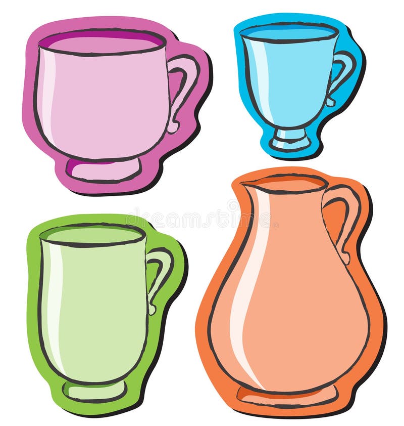 Set of four different cups stock illustration. Illustration of ...