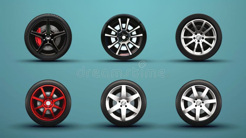 A Set of Four Different Types of Wheels. Ideal for Automotive and ...