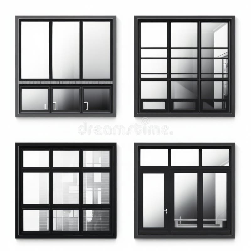 Set of Four Different Windows, Each with Its Own Unique Design Stock ...