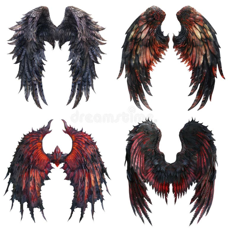 Set of Four Different Wing Designs with Black and Red Feathers Stock ...