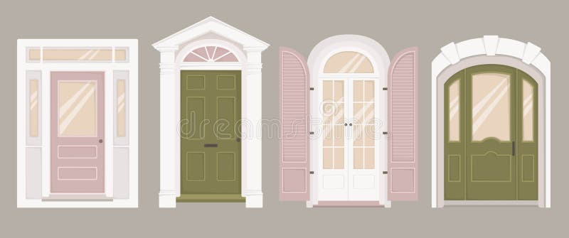 A Set of Four Doors of Various Shapes and Colors Stock Illustration ...