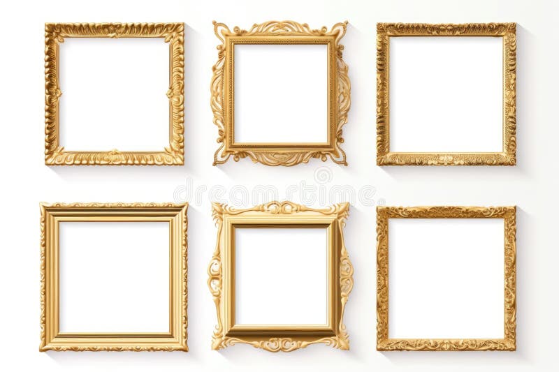 Set of Four Elegant Gold Picture Frames on a Clean White Wall. Perfect ...