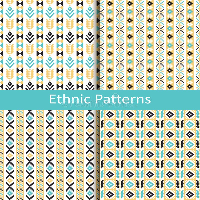 Set of Four Ethnic Patterns Stock Vector - Illustration of traditional ...