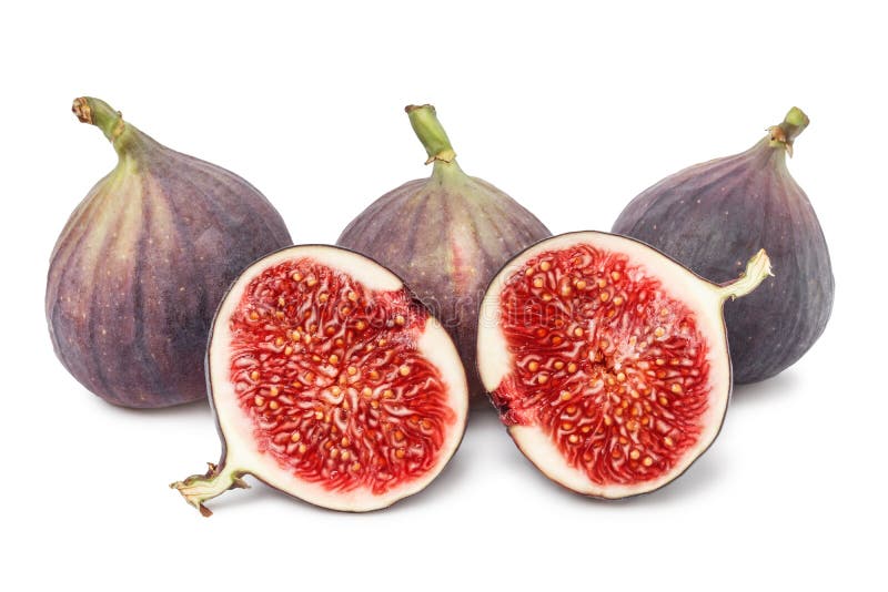 A Set of Four Figs One Has Been Sliced Isolated on White Background ...