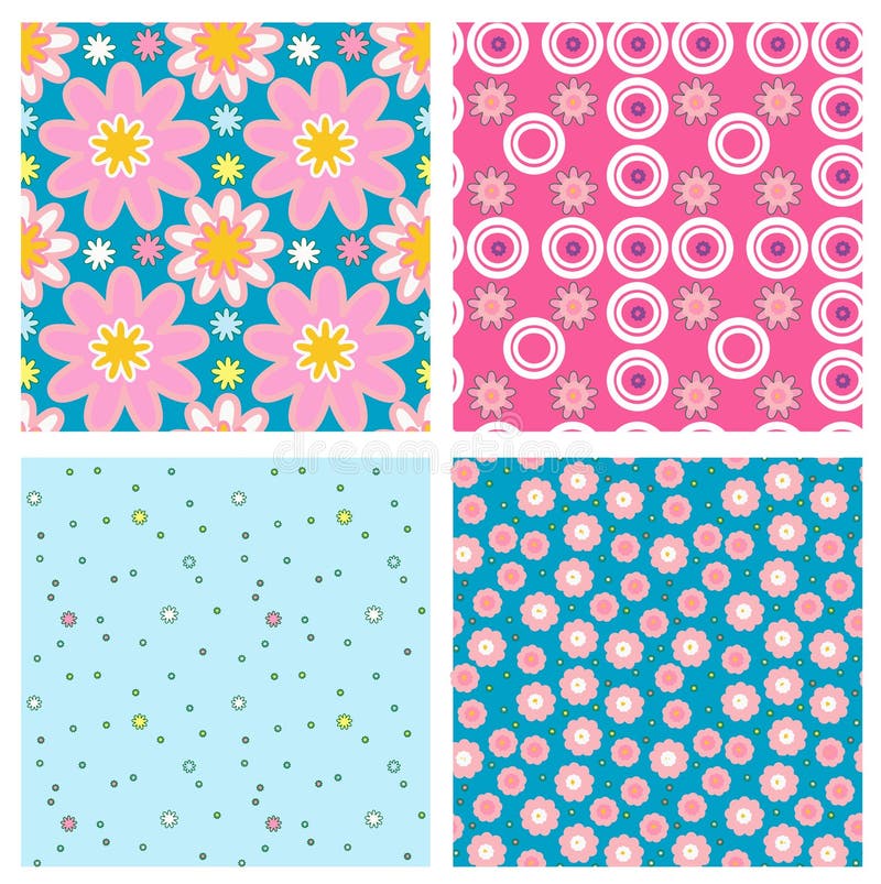 Set of Four Floral Patterns Stock Illustration - Illustration of ...