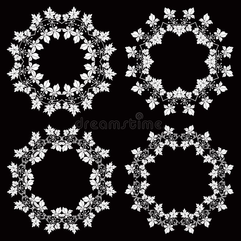 Set Of Floral Vintage Round Frames On Transparent Background Stock ...