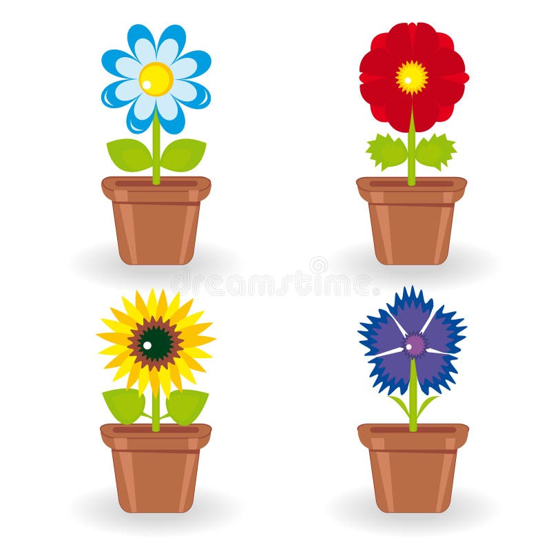 Set of Four Flowers in Flowerpots Stock Vector - Illustration of miller ...
