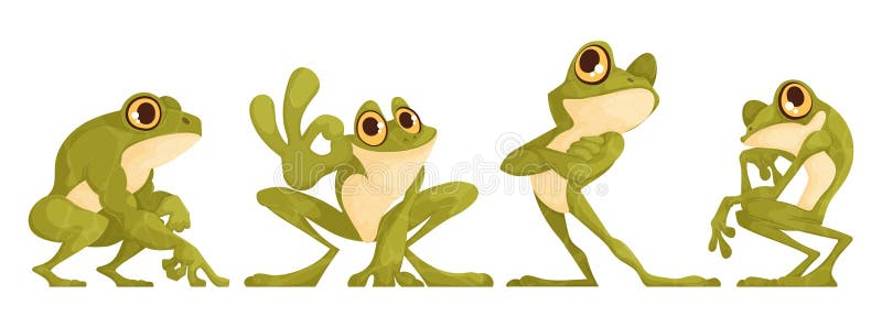 Set of Four Funny Toads in Different Poses. Green Toad of Interesting ...