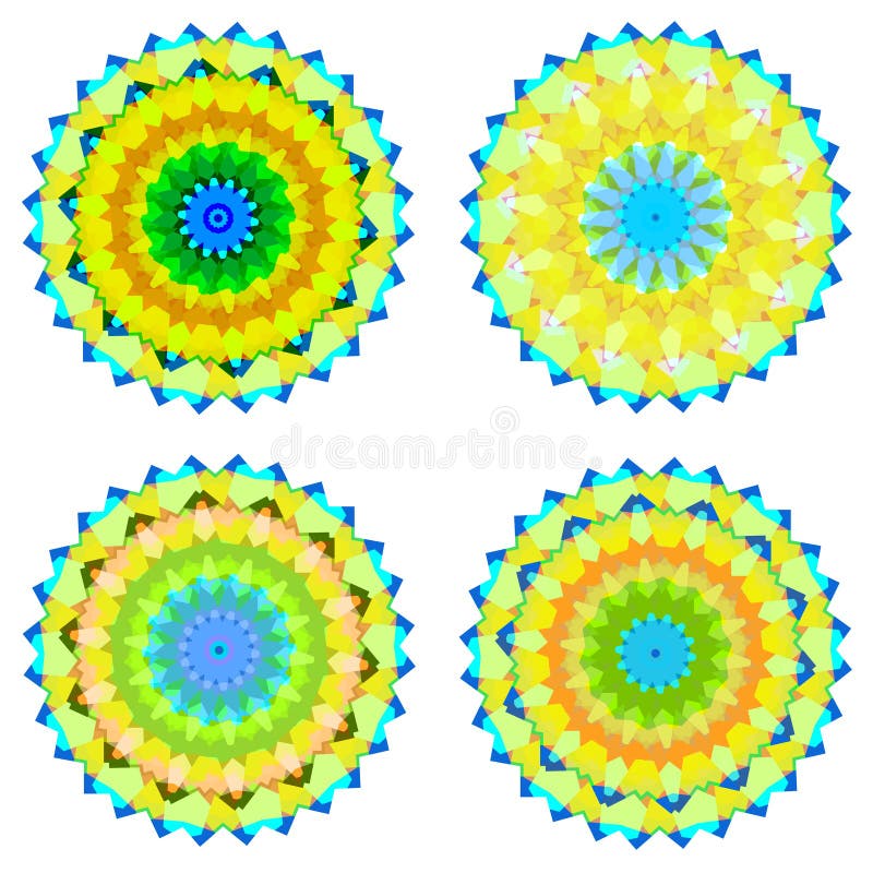 Set of Four Geometric Colorful Mandalas. Stock Vector - Illustration of ...