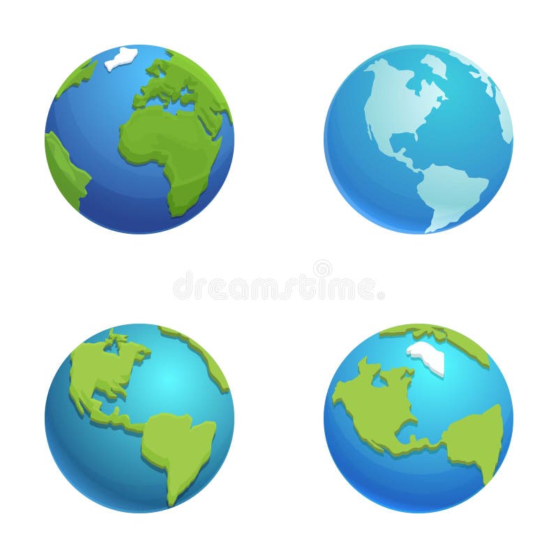 Set of Four Globe Illustrations with Different Angles Stock Vector ...