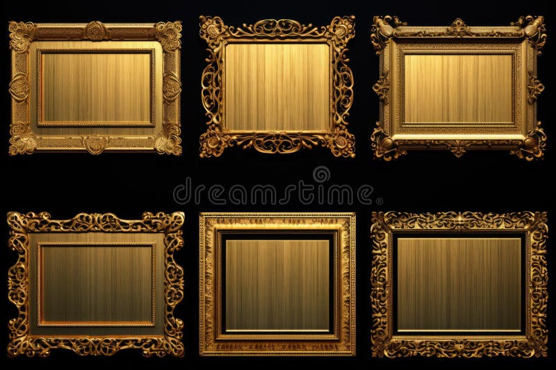 Set of Four Gold Frames on a Black Background. Perfect for Elegant and ...