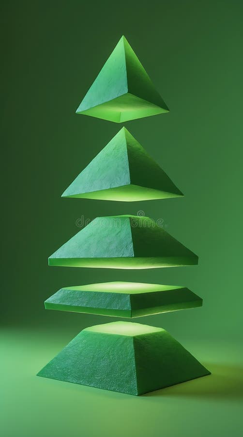 Stacked Green Triangles with a Glow on a Smooth Surface Providing a ...