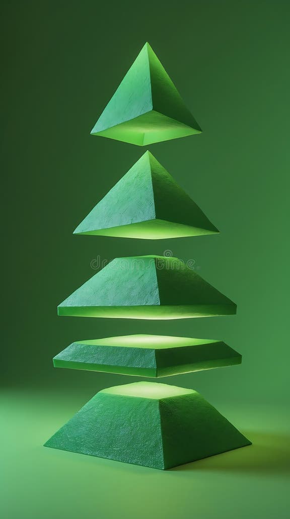 Stacked Green Triangles with a Glow on a Smooth Surface Providing a ...