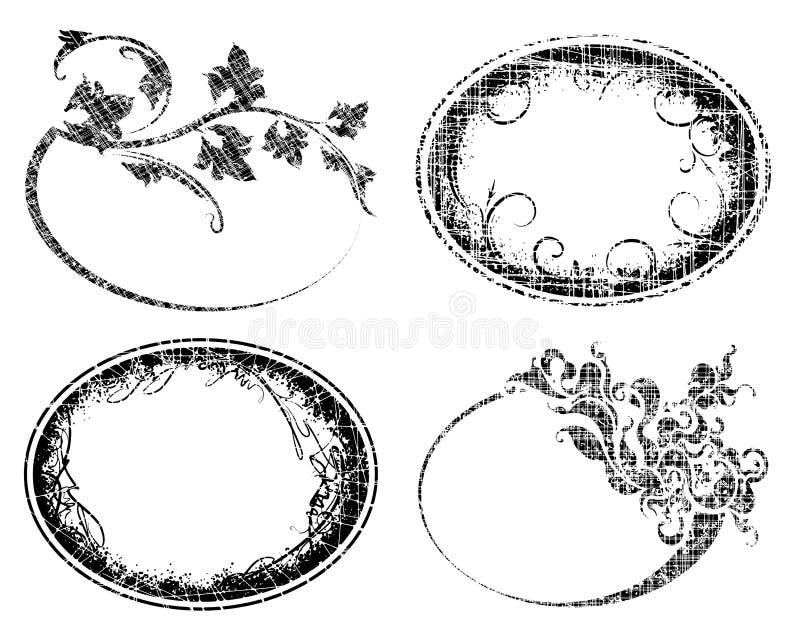 Set of Four Grunge Style Floral Oval Frames Stock Illustration ...