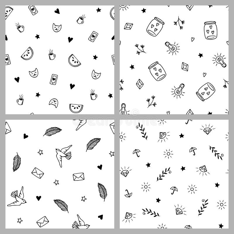 Set of Four Hand Drawn Minimalistic Patterns Stock Vector ...