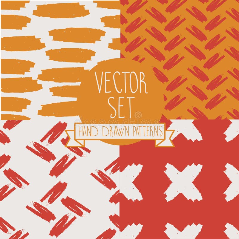 Set of Four Hand Drawn Seamless Patterns, Sketch Style Stock Vector ...