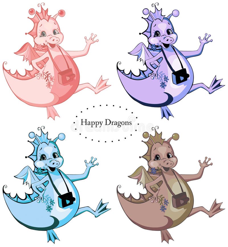 Set of four happy dragons stock illustration. Illustration of legend ...