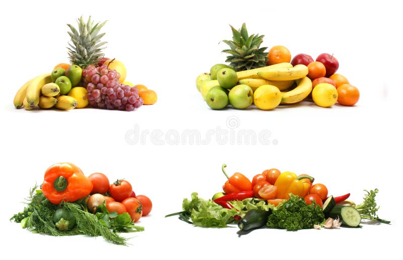 A Set of Four Heaps of Fruits and Vegetables Stock Photo - Image of ...