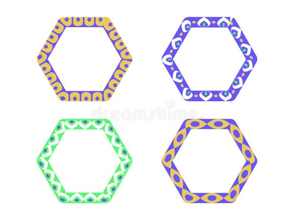 Set of Four Hexagonal Frames with Geometric Patterns. Stock Vector ...