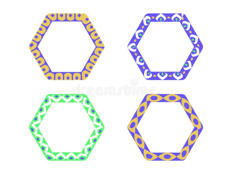 Set of Four Hexagonal Frames with Geometric Patterns. Stock Vector ...