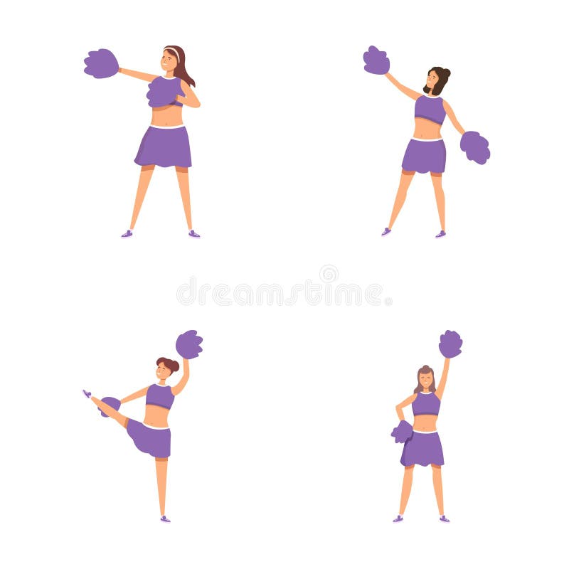 Set of Four Illustrations Featuring a Cheerleader in Various Dynamic ...
