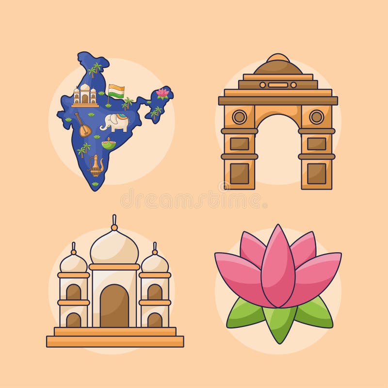 Four indian items stock vector. Illustration of culture - 247682145