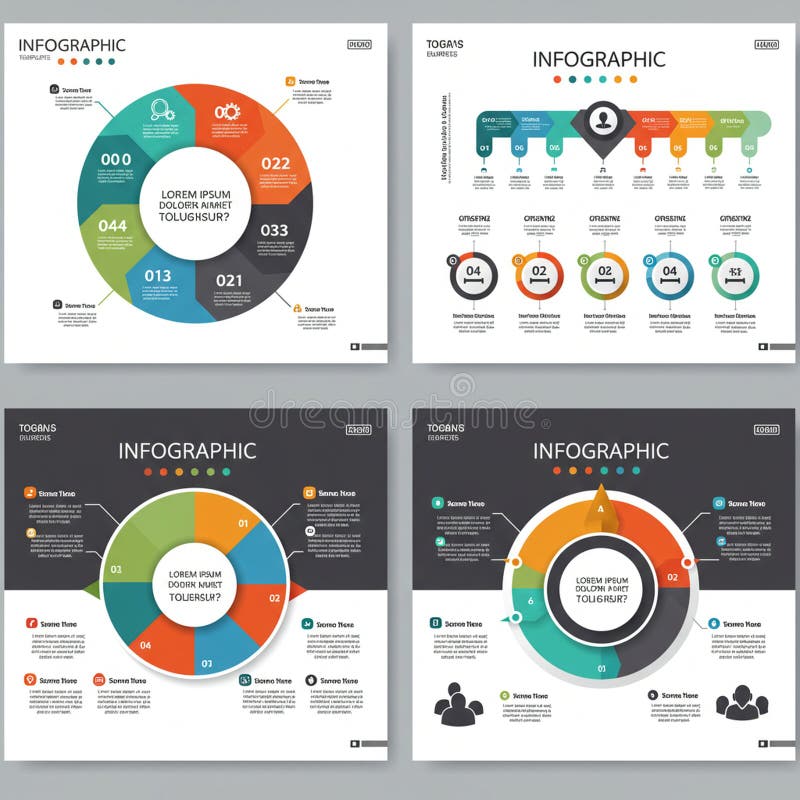 Set of Four Infographic Templates Featuring Circular and Horizontal ...