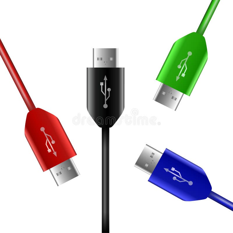 Set of Four Isolated USB Cables in Four Colors Stock Vector ...