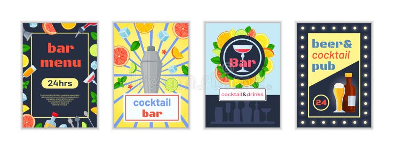 Set of Four Isolated Vertical Posters with Bar Menu Backgrounds ...
