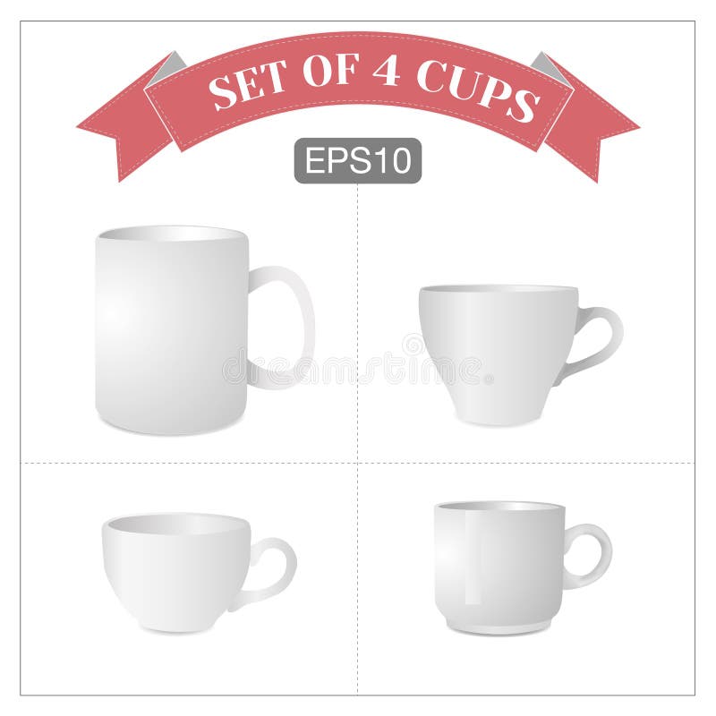 Set of Four Isolated White Cups Stock Vector - Illustration of branding ...