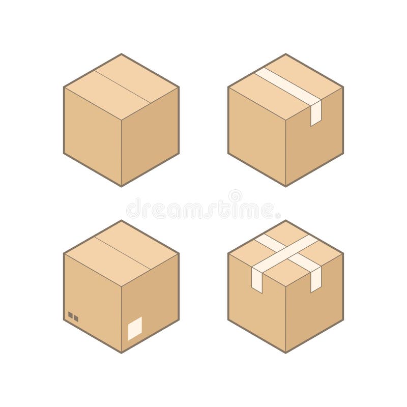 Set of Four Isometric Cardboard Boxes Isolated on White Background ...