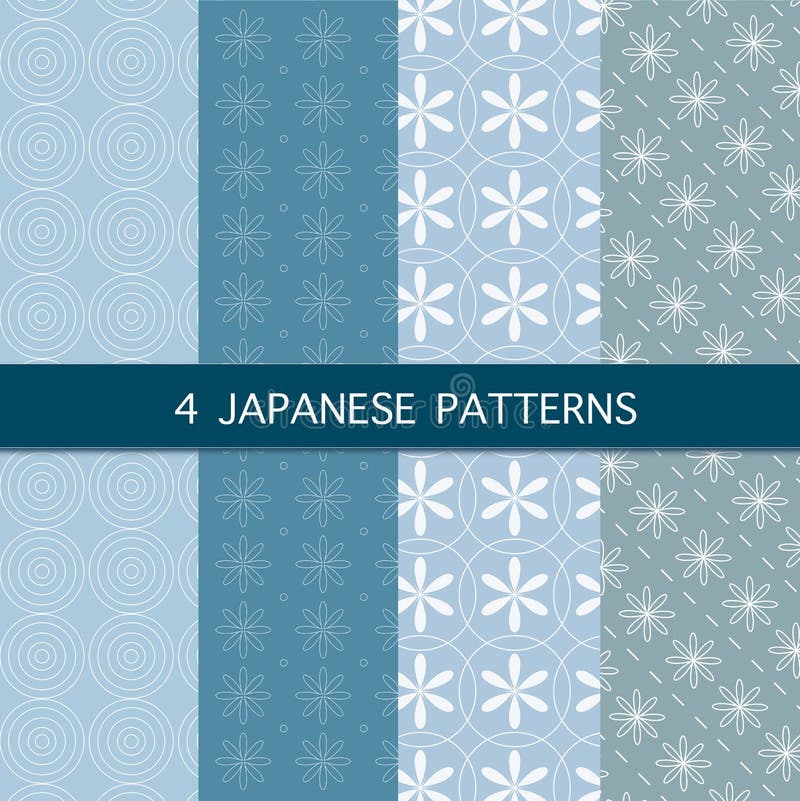Set of Four Japanese Patterns Stock Illustration - Illustration of card ...