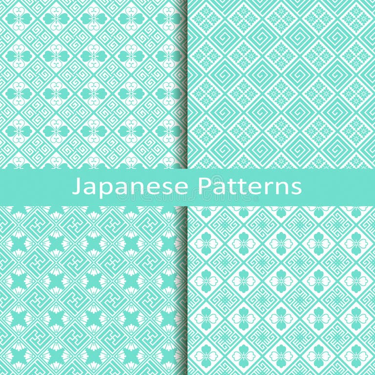 Set of Four Japanese Patterns Stock Vector - Illustration of style ...