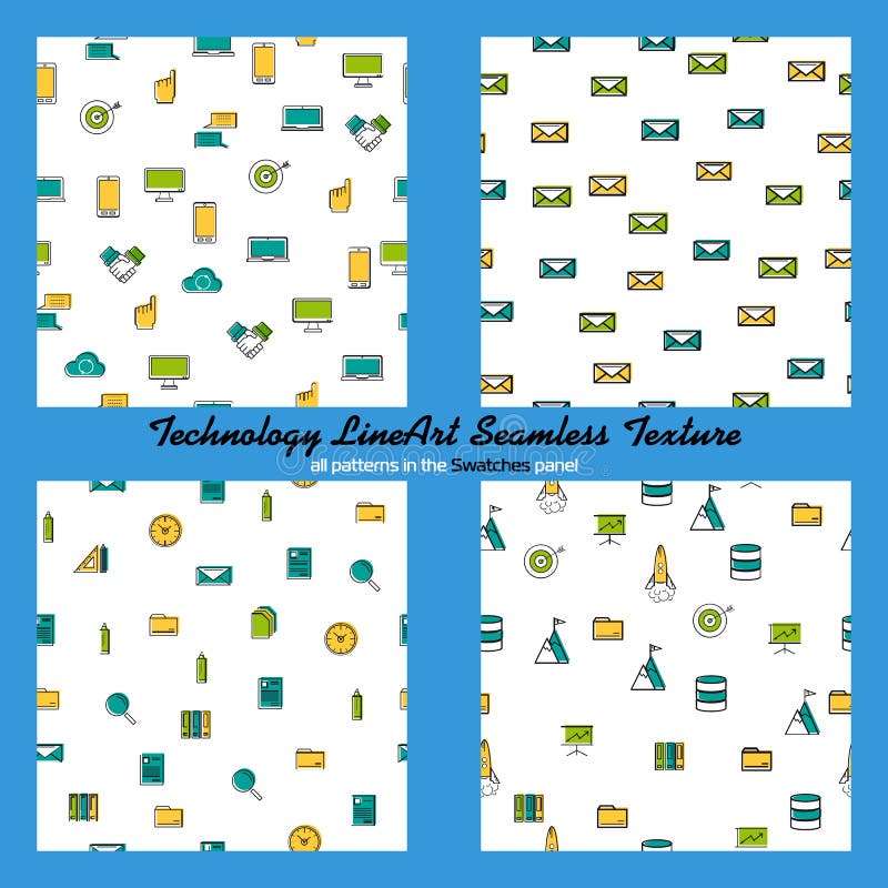 Set Four Line Art Seamless on White Stock Vector - Illustration of ...