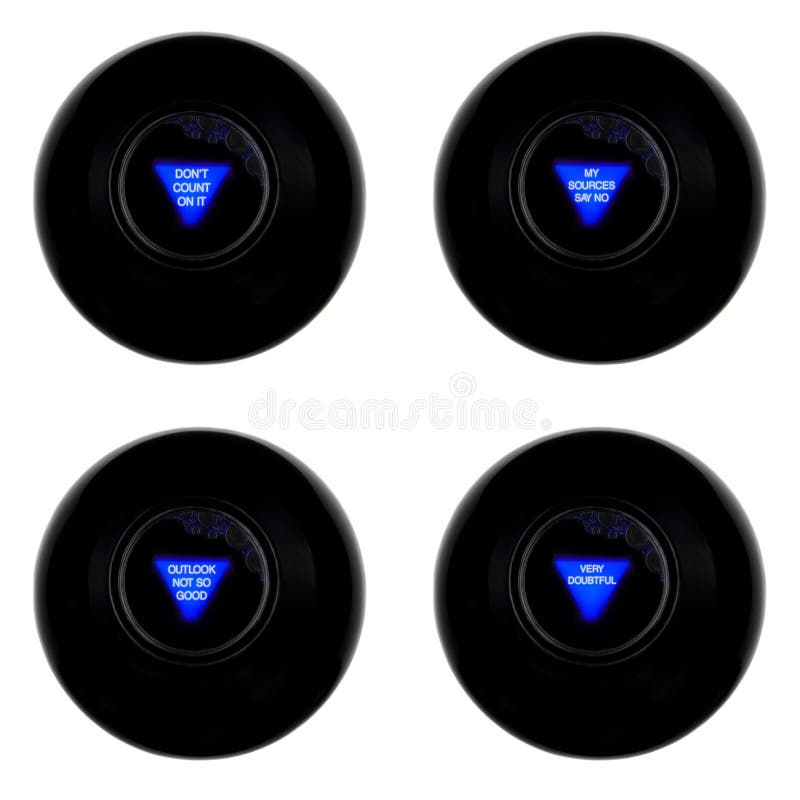Set of Four Magic 8 Balls with Negative Predictions Isolated on White ...
