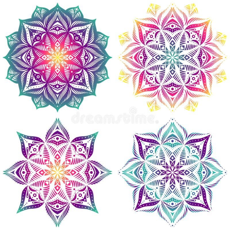 Set of Four Mandalas Openwork Pattern Gradient Fill Stock Vector ...
