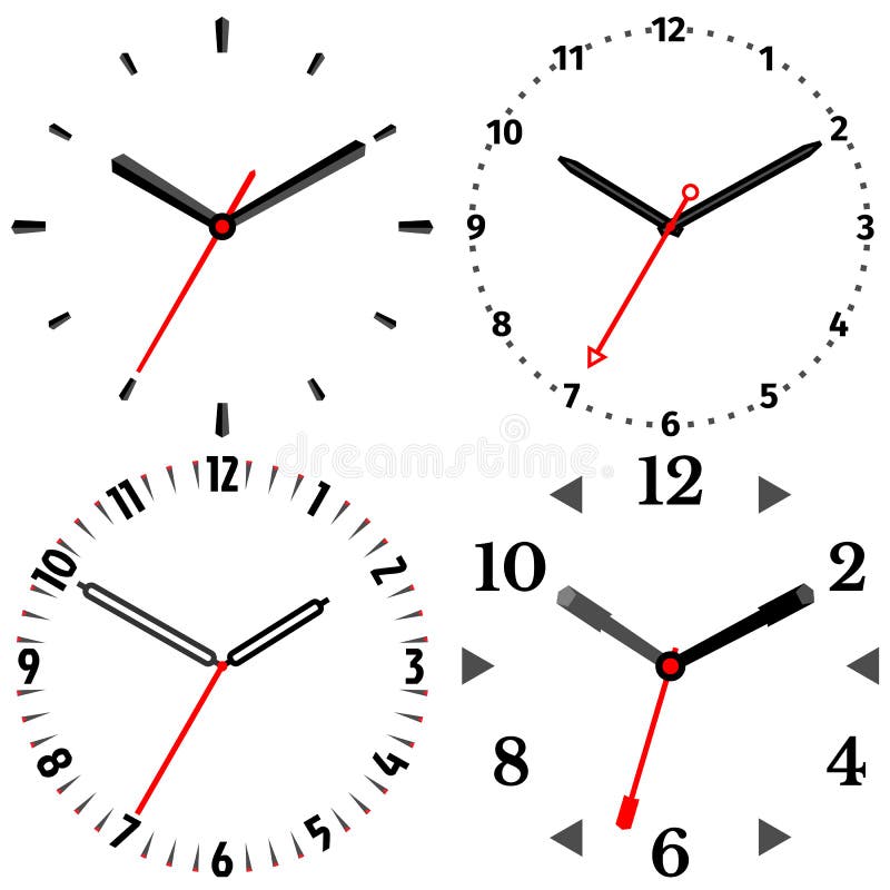 A Set of Four Mechanical Clocks. Clock Face Stock Vector - Illustration ...
