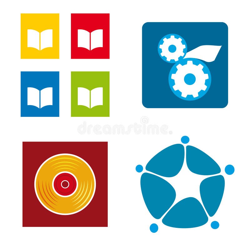 Set of Four Media Logos in Flat Style Stock Illustration - Illustration ...