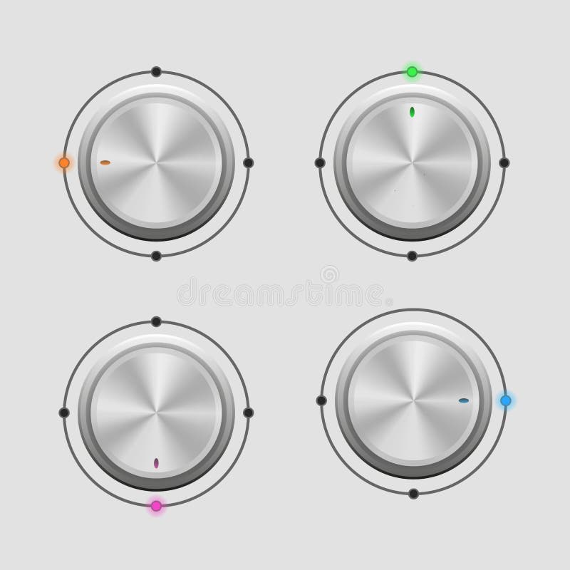 Set of Four Metal Control Knobs with Colorful Lights - Il Stock Vector ...