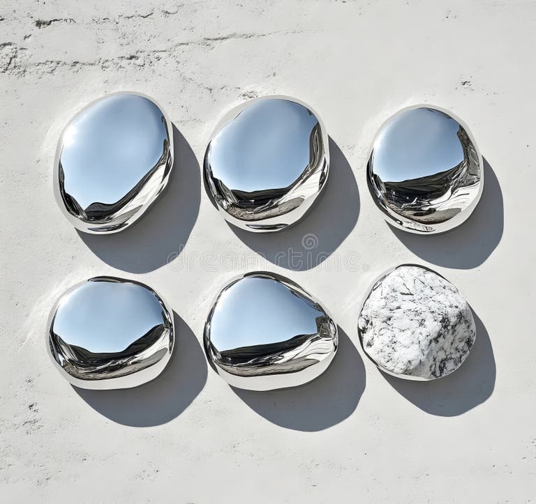 A Set of Four Mirrors on a White Wall Stock Image - Image of smooth ...