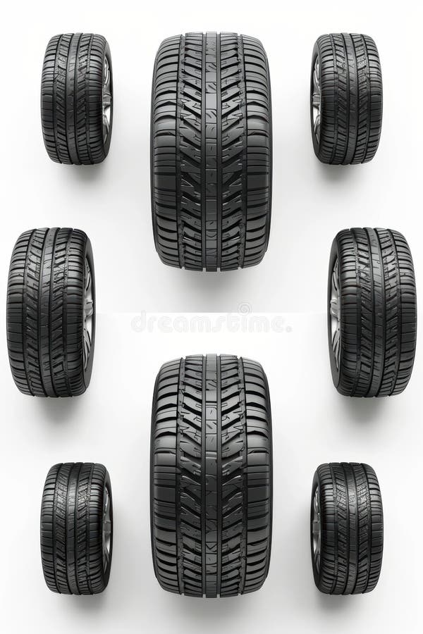 Modern Car Tire Set Showcasing Tread Design and Sidewall Details for ...