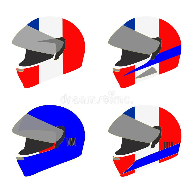 Set of Four Motorcycle Helmets in Red, White and Blue Stock Vector ...