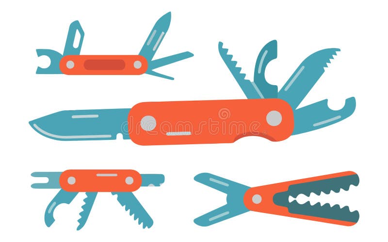 Set of Four Multi-Tools Illustration, Pocket Knife Variations Stock ...