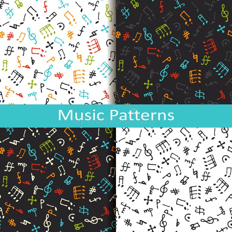 Set of Four Music Patterns with Different Musical Symbols Stock Vector ...